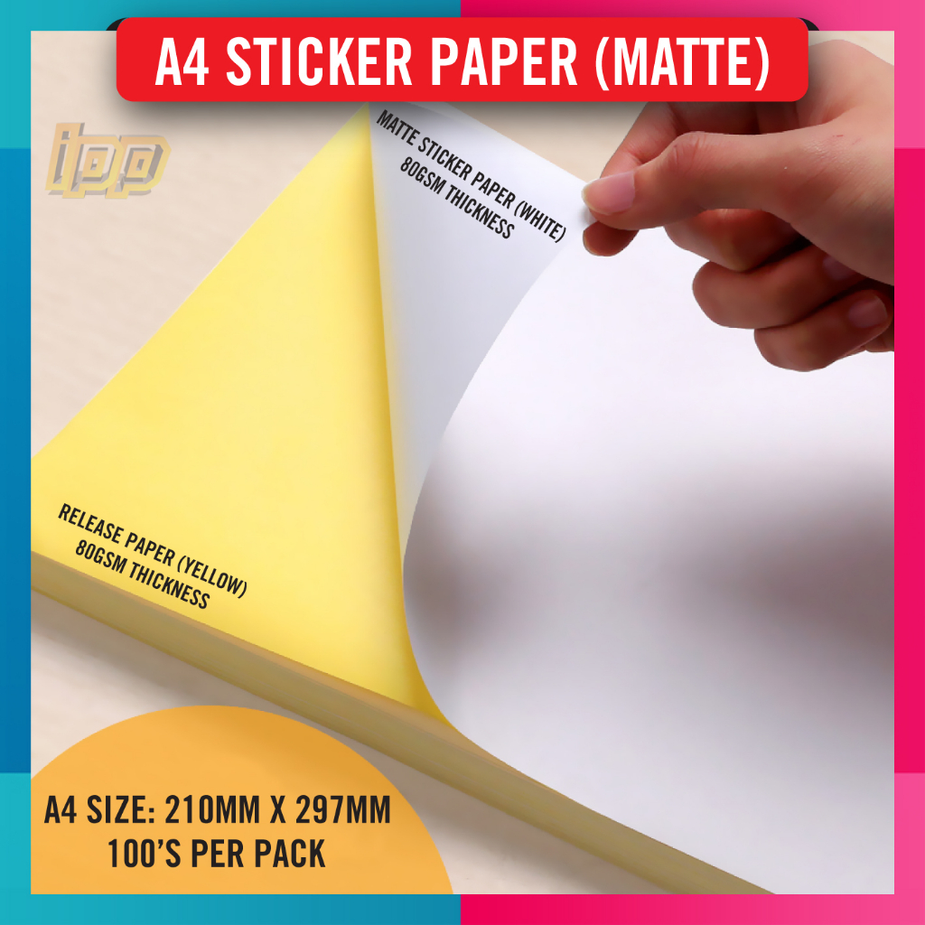 A4 STICKER PAPER 100 SHEETS / SIMILI/MATTE & GLOSSY/MIRRORKOTE ...