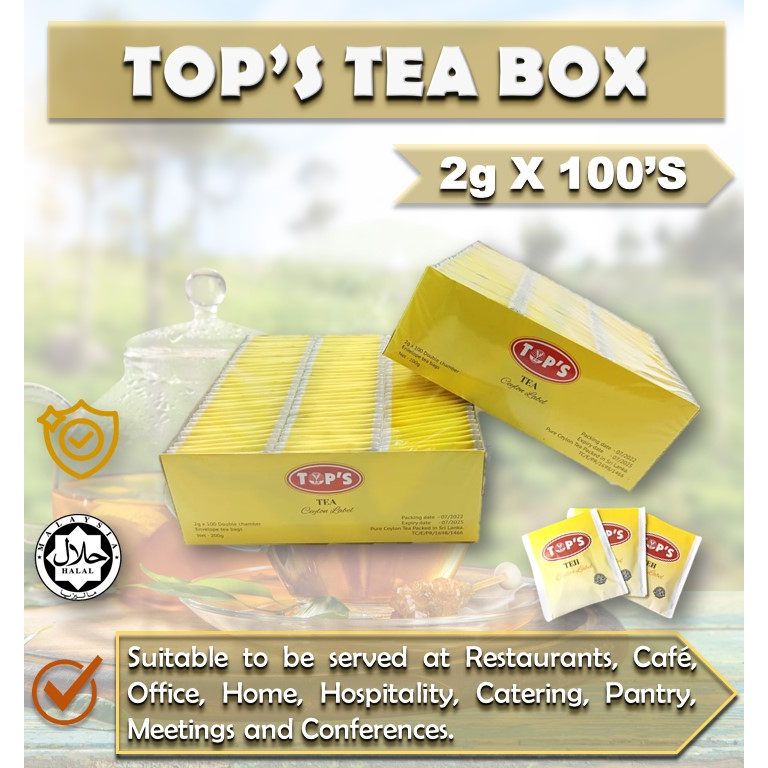 Top's Tea / 2gm x 100’s Enveloped Tea Bag Per Box / Ceylon Tea / Halal ...