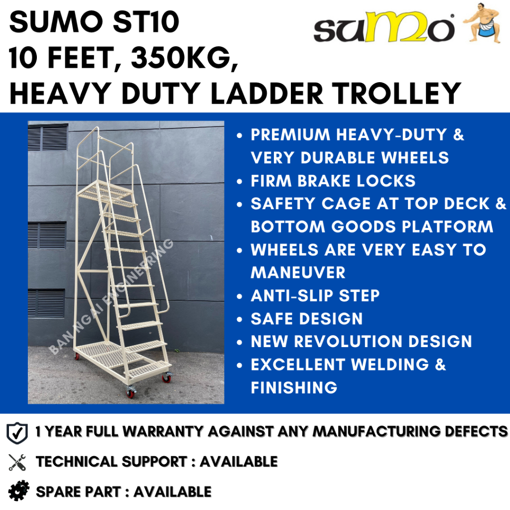 SUMO ST10, 10 Feet, 350kg Heavy Duty Fully Welded Ladder Trolley Steel ...