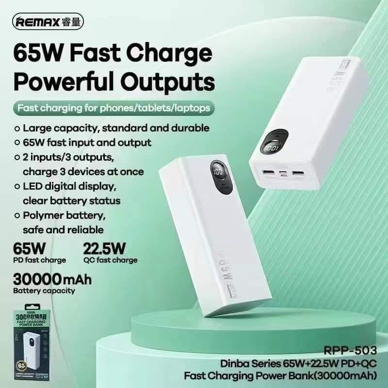 REMAX DINBA SERIES 65W FAST CHARGING POWER BANK 30000MAH ⚡65W + 22.5W ...