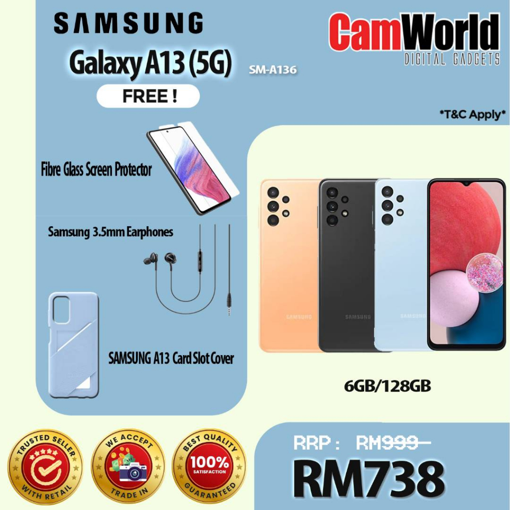 Samsung Galaxy A13 5G ( SM-A136 ) ( 6GB + 128GB ) With Case , 3.5mm & Fibre Glass | Shopee Malaysia