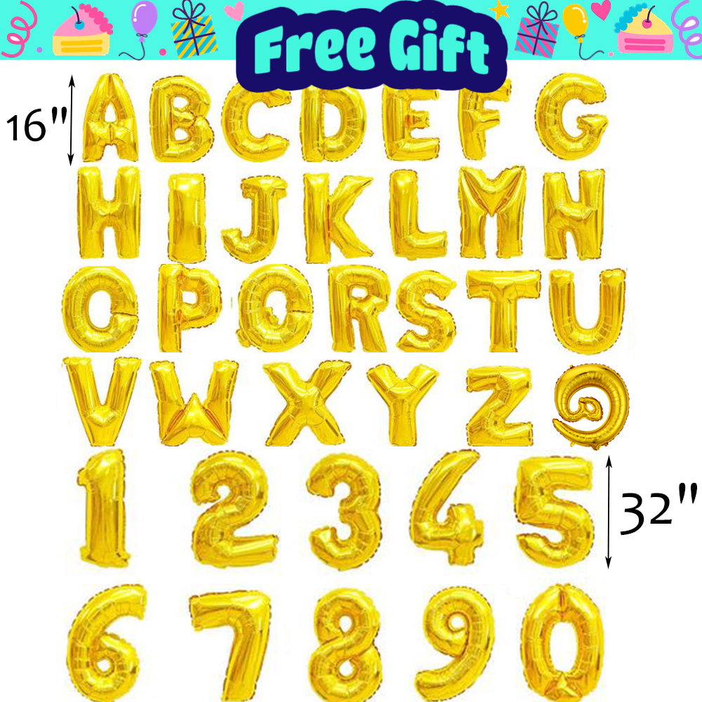 16 Inch Gold A-Z Alphabet Balloons @ Symbols Foil Balloon 32inch Number ...