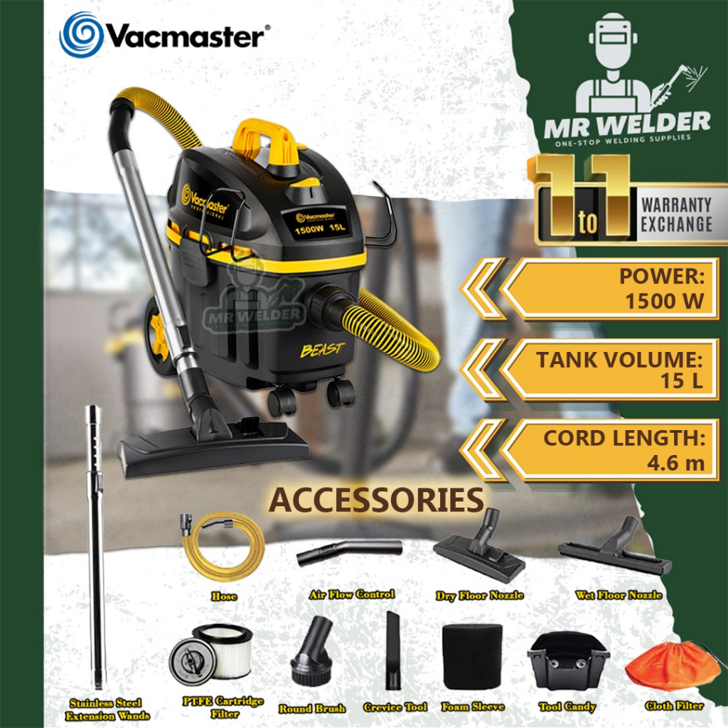 VACMASTER VF1515HJ 15L INDUSTRIAL GRADE 2 STAGE MOTOR WET & DRY VACUUM ...
