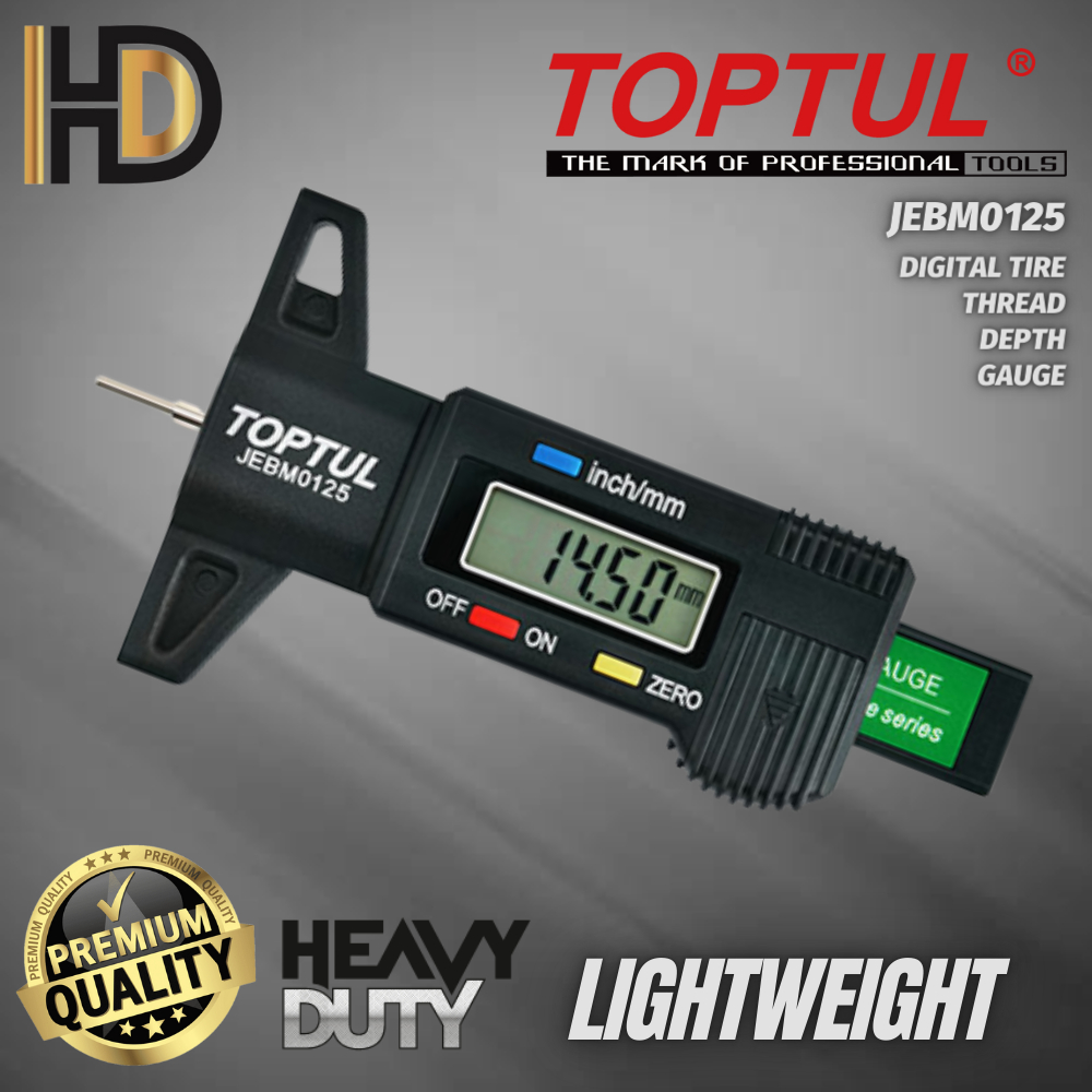 TOPTUL Digital Tire Thread Depth Gauge / 0.25.4MM Measuring Range ...