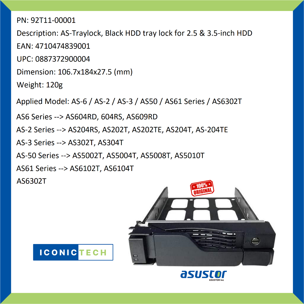 ASUSTOR Black HDD Tray AS-Tray Lock Replacement Frame (Applied Model ...