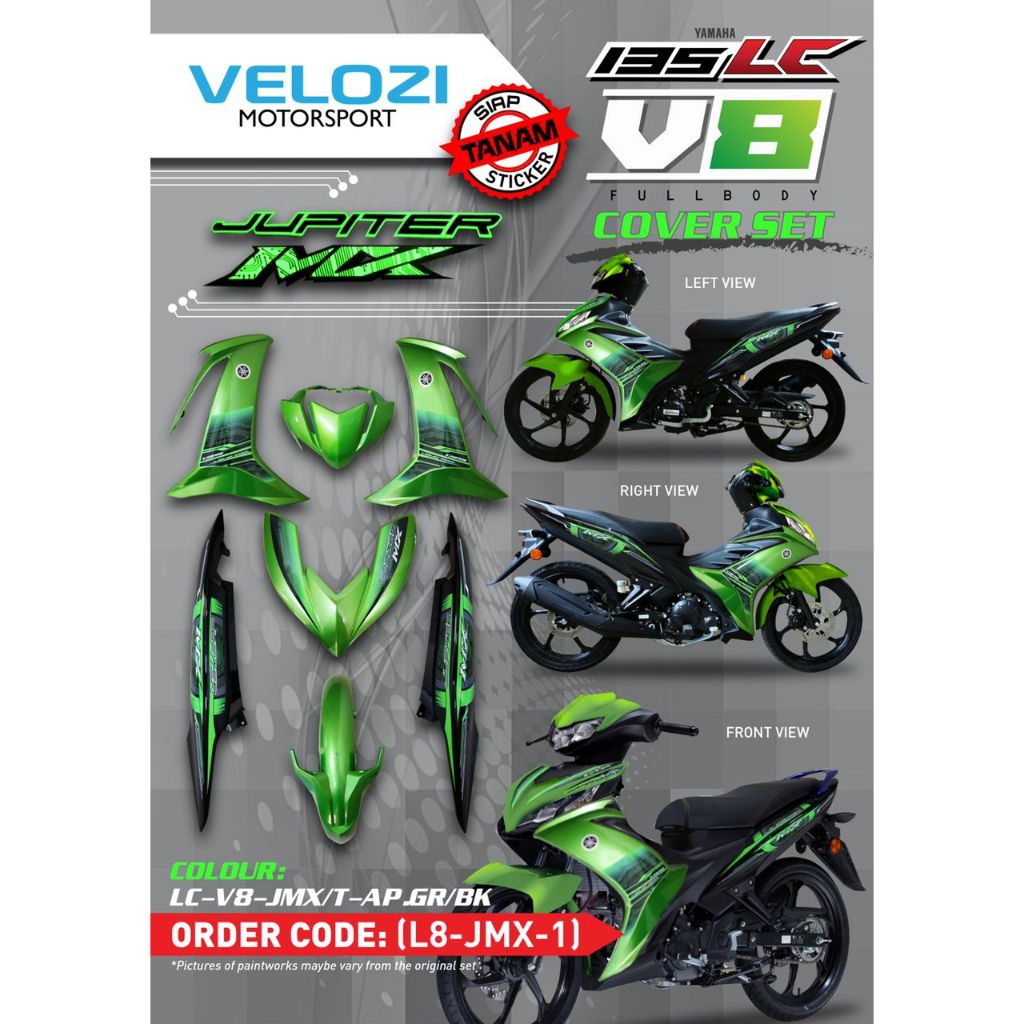 MOTORCYCLE COVERSET BODYSET LC135 LC V8 JUPITER MX APPLE GREEN BLACK ...
