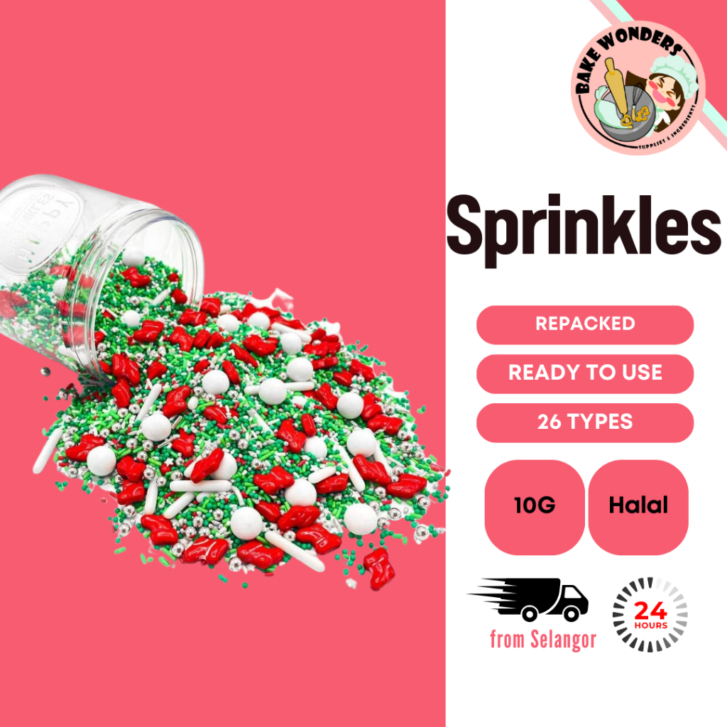 (10g) Christmas Sprinkles/ Gold Star Sprinkle/ Gold Ball Sprinkle /Raya ...