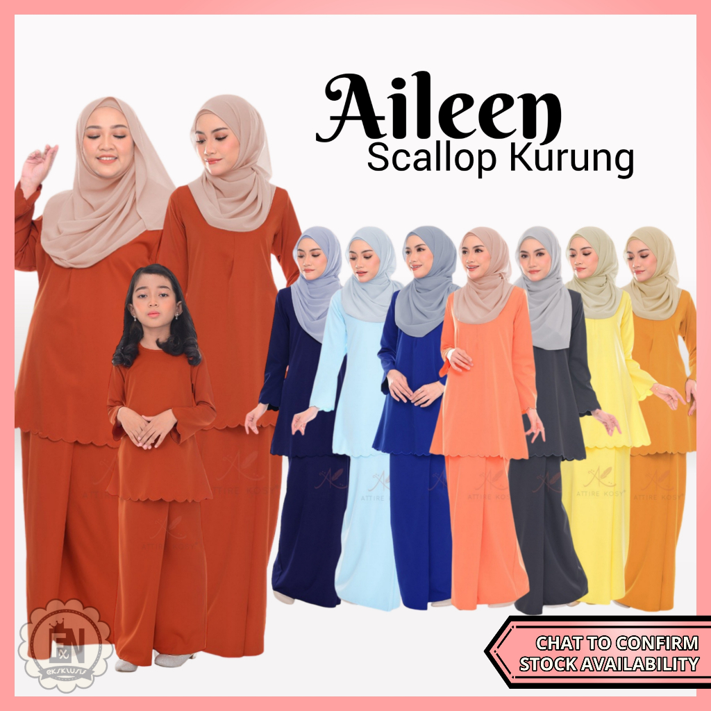 Baju Kurung Scallop Plain Aileen 1111 Raya 2023 Ayanna Plussize Kain ...