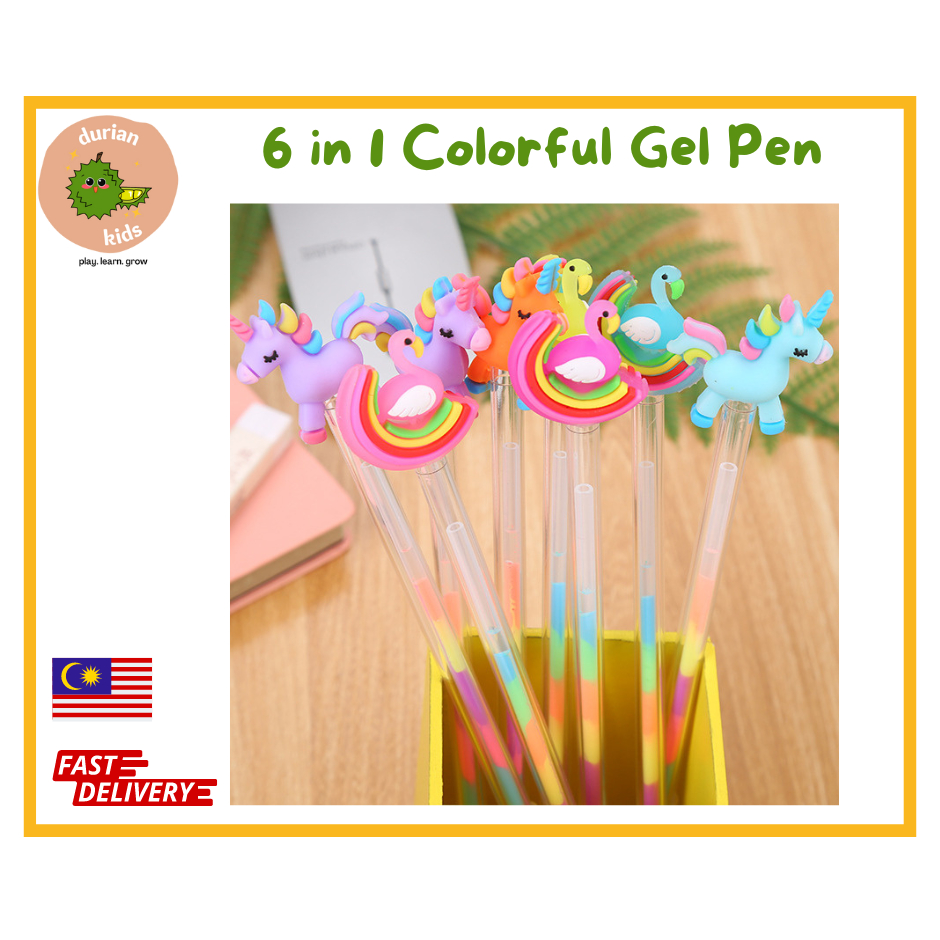 6 in 1 Colorful Gel Pen/ Student office stationery/ Goodies Beg Pen for ...