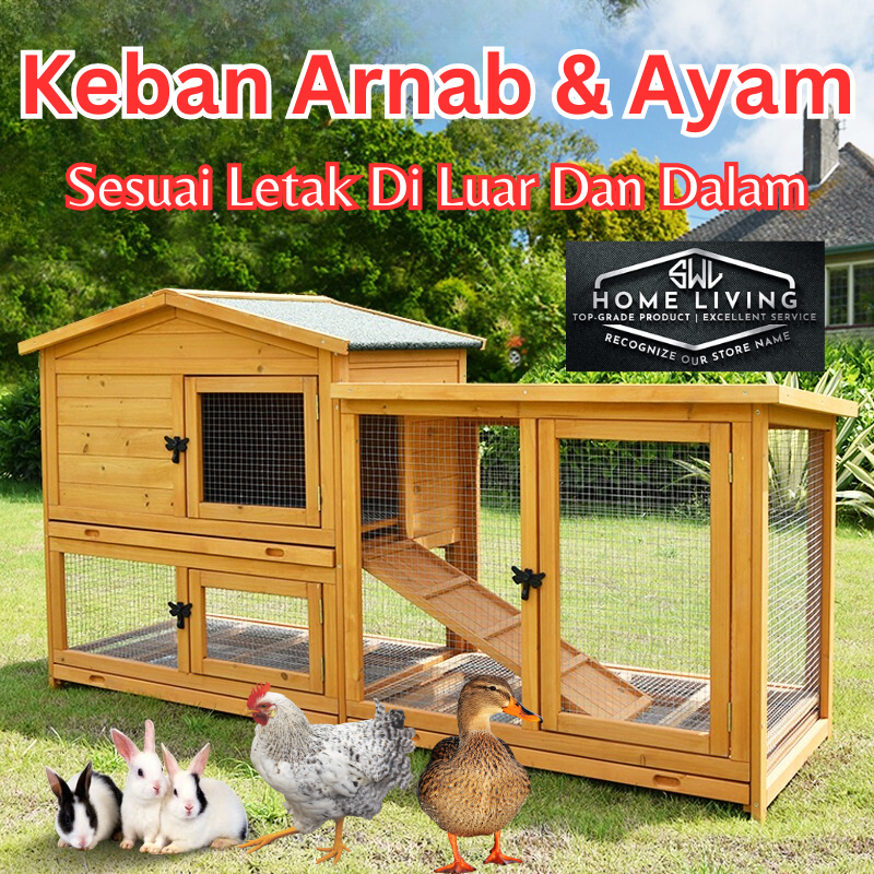 Outdoor Rabbit Cage Sangkar Arnab Solid Wood Bunny Chicken Duckling ...