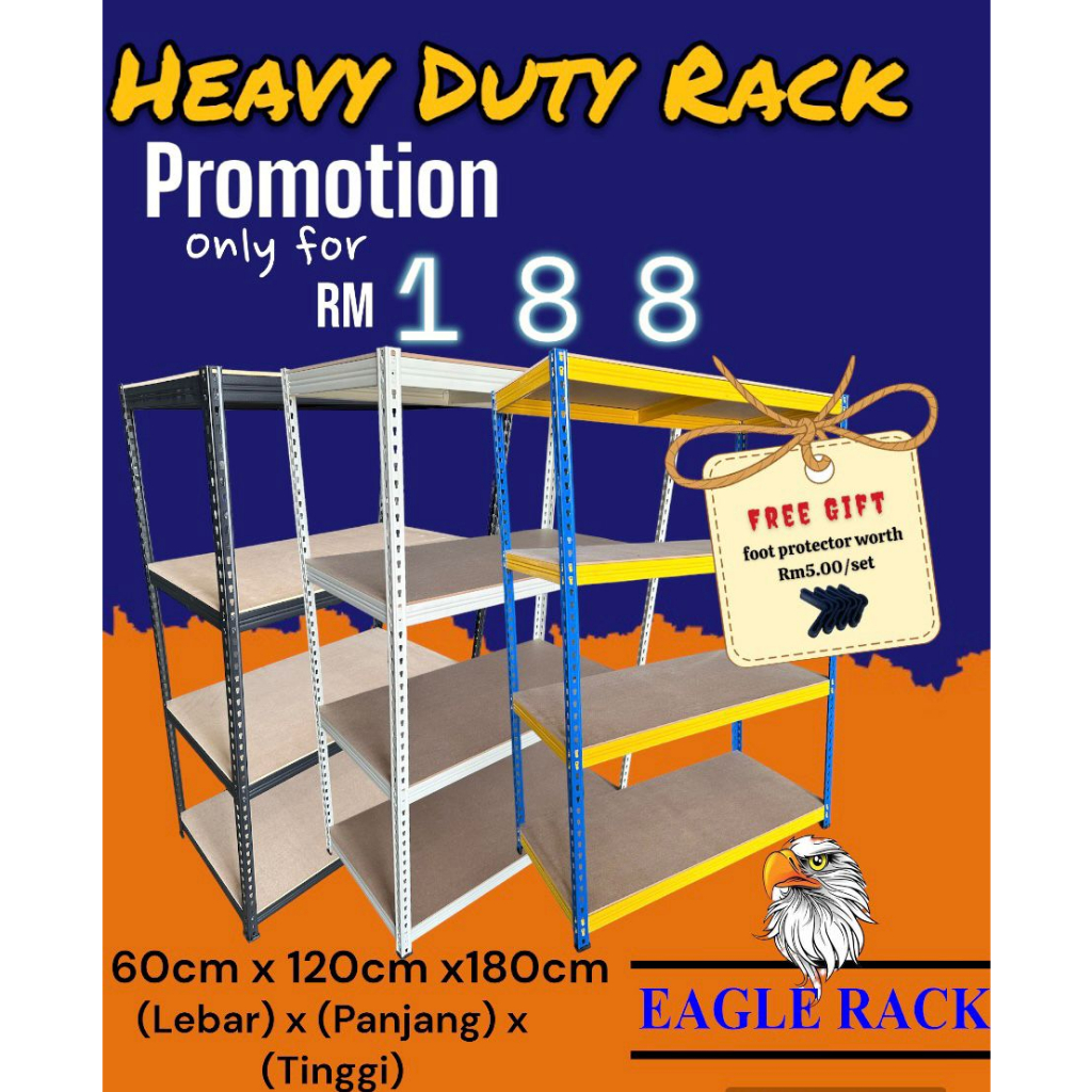 HEAVY DUTY RACK 60CMX120CMX180CM 4LEVEL 250KG PERLEVEL | Shopee Malaysia