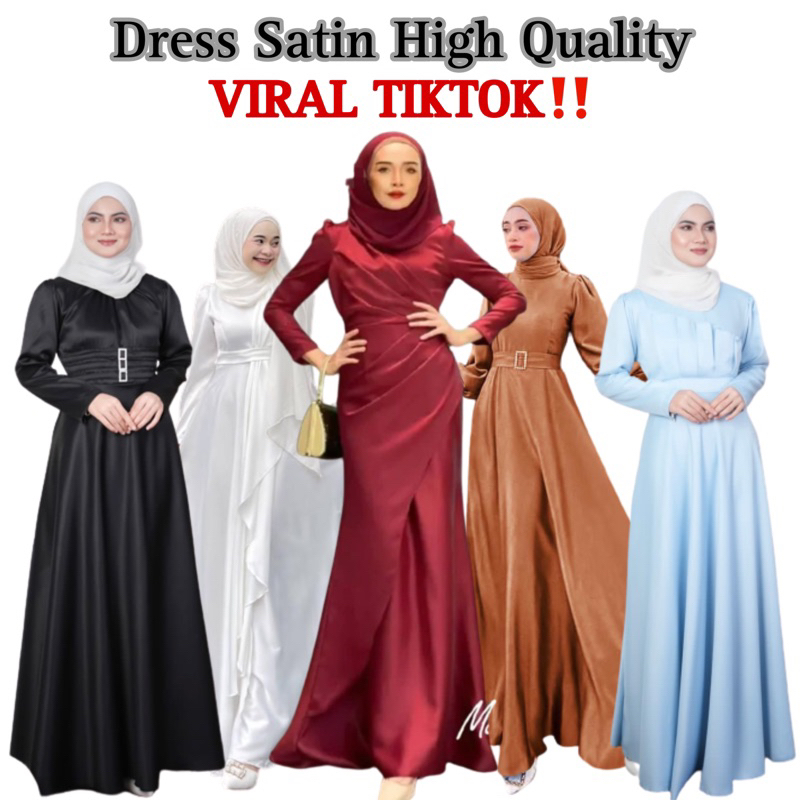 🔥HOT SELLING🔥Dress Satin Viral Tiktok Raya Haji Dress Labuh Kembang ...