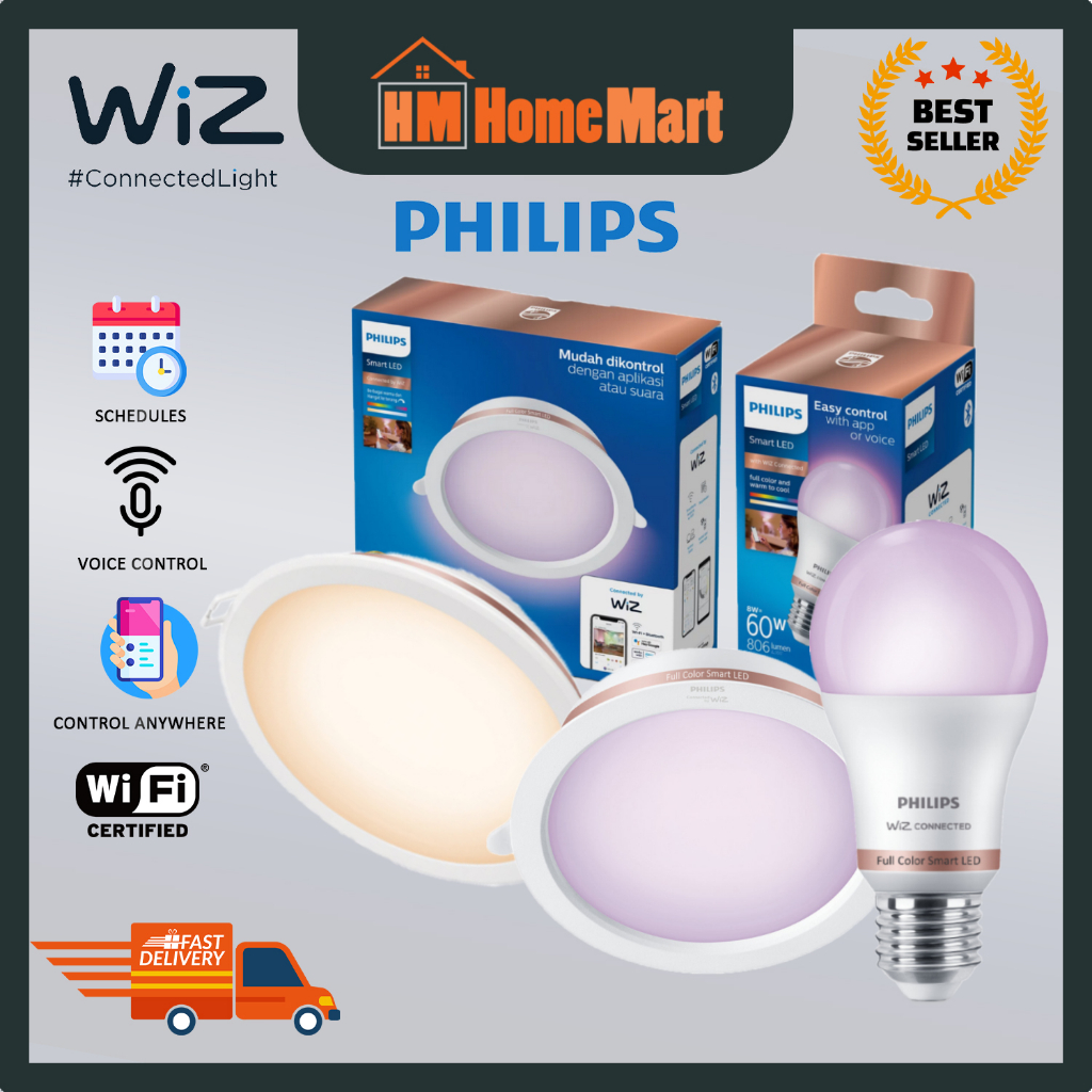 PHILIP WIZ SMART LED BULB 8W (Eq.60W) E27 (RGB) | LED DOWNLIGHT 12W ...