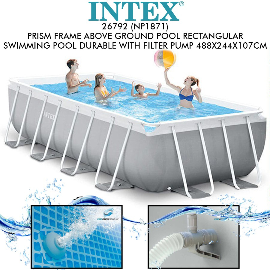 BIG Portable Swimming Pool Rectangular Metal Frame Pool Set Intex ...
