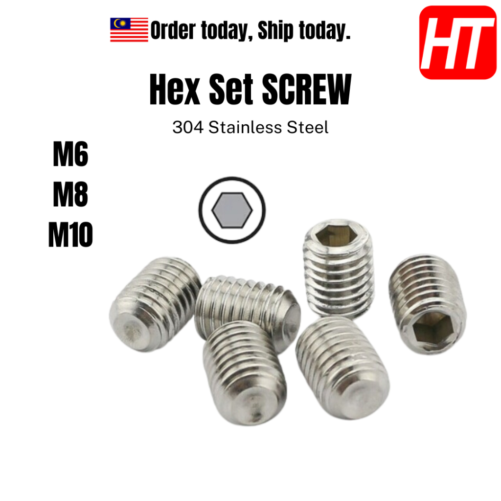 [5 PCS] M6 M8 M10 Socket Hex Set Screw Headless Screw 304 Stainless ...