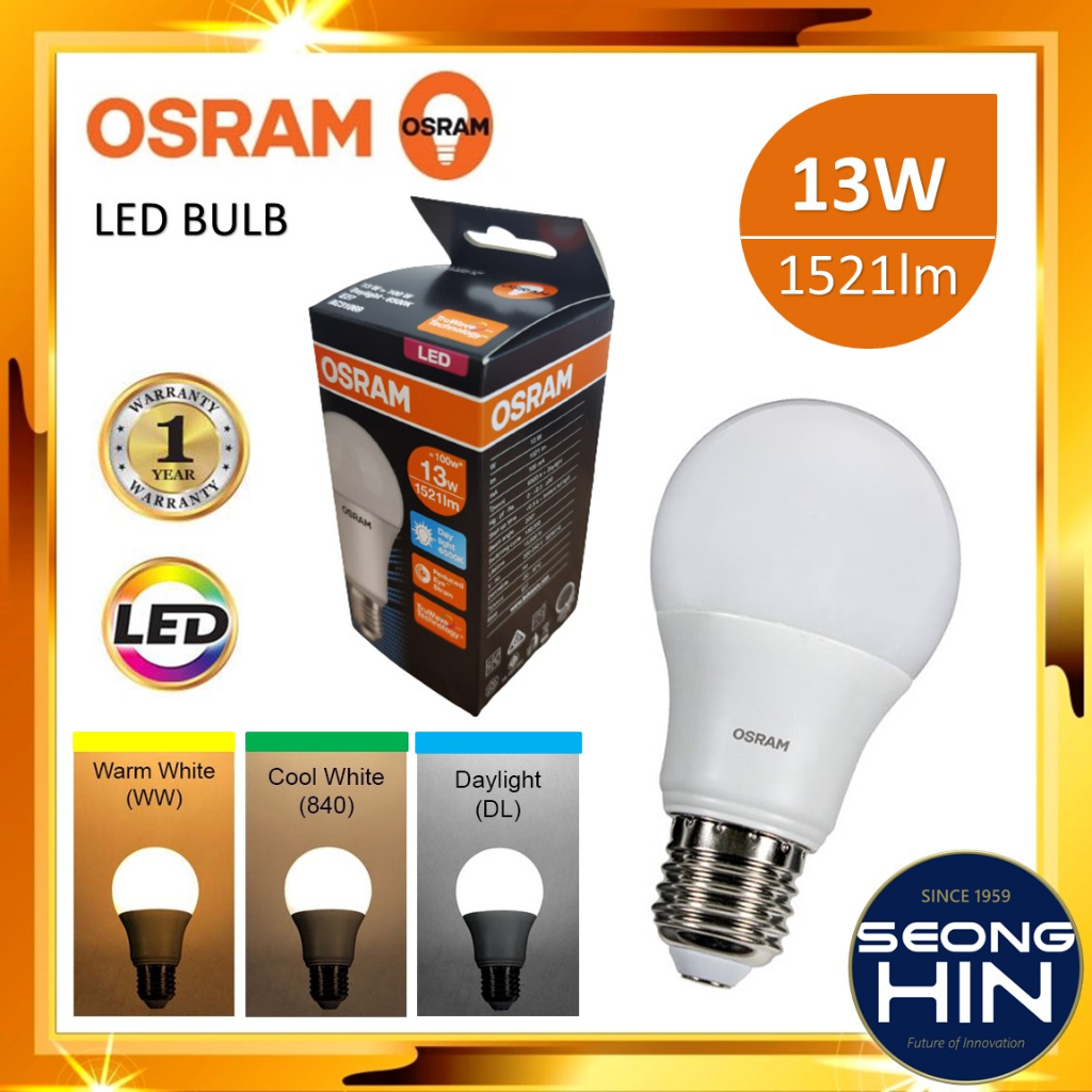 OSRAM 10W 13W LED Bulb 6500K 4000K 3000K / MENTOL BULAT LED Daylight CoolWhite Warmwhite Light ...