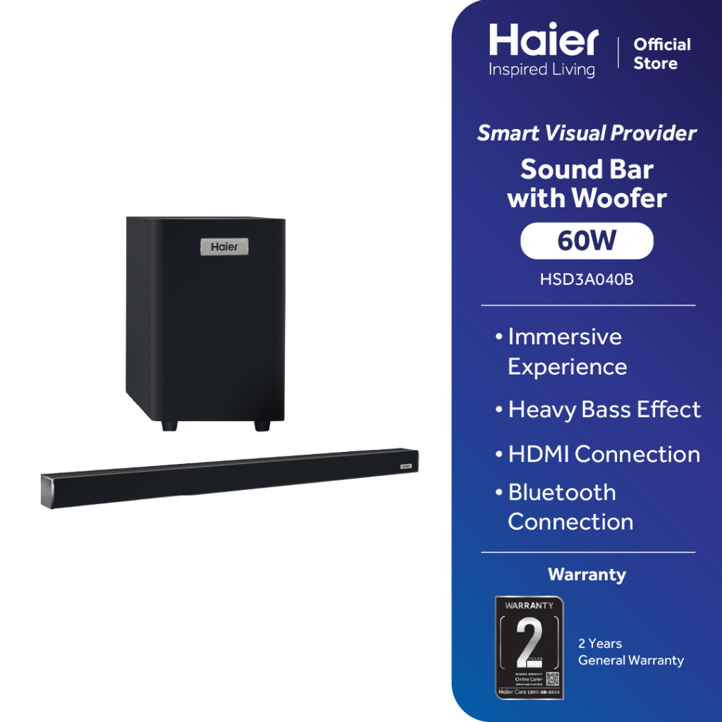Haier Sound Bar With Woofer Bluetooth Connection Soundbar HSD3A040B ...