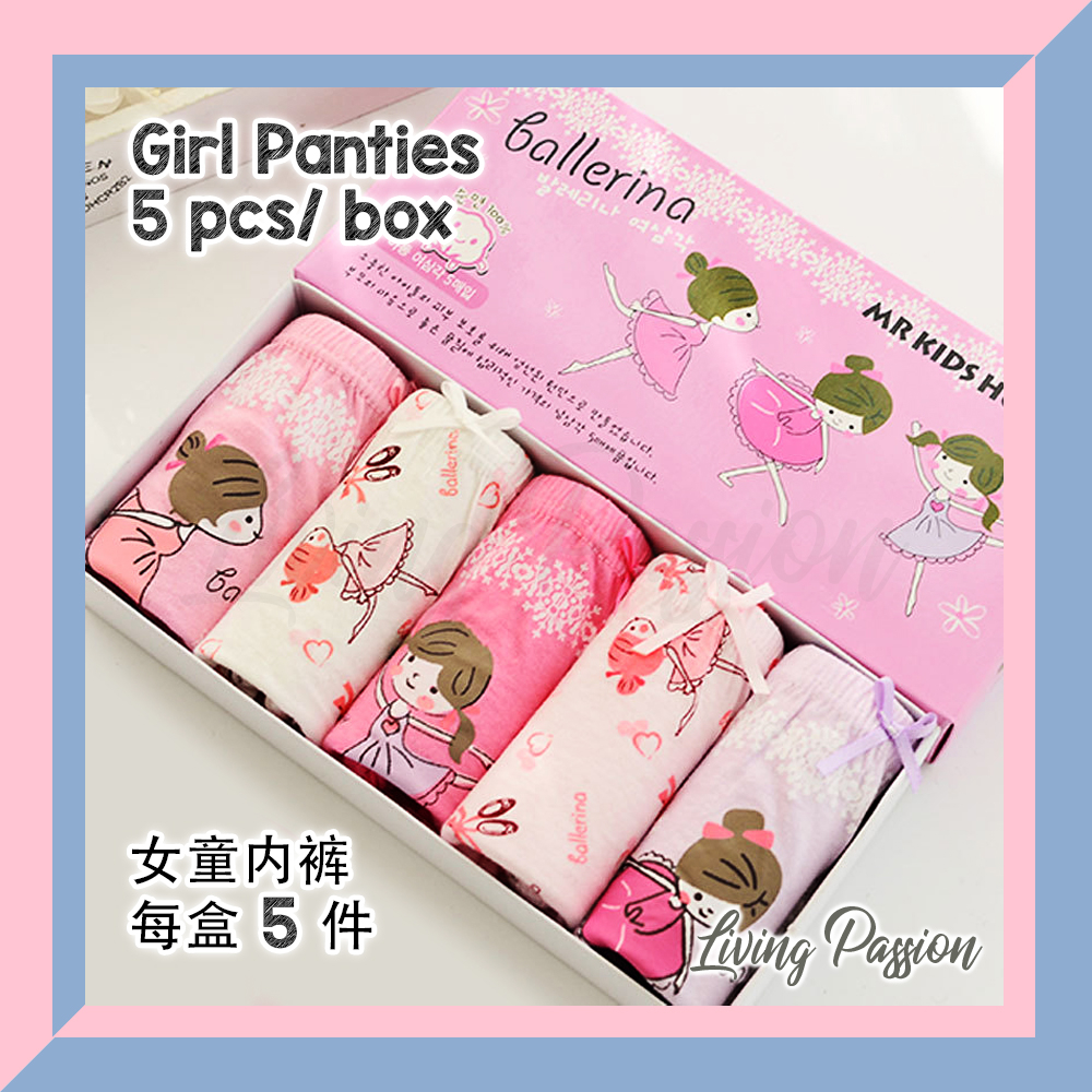 Kids Girl 100% Cotton Panties Children Underwear Underpants 5 pieces per box Seluar Dalam Kanak ...