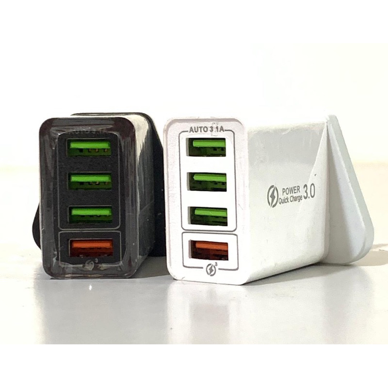 USB Fast Charging Adapter 4 Port_Power Quick Charger_3 Pin UK Plug ...