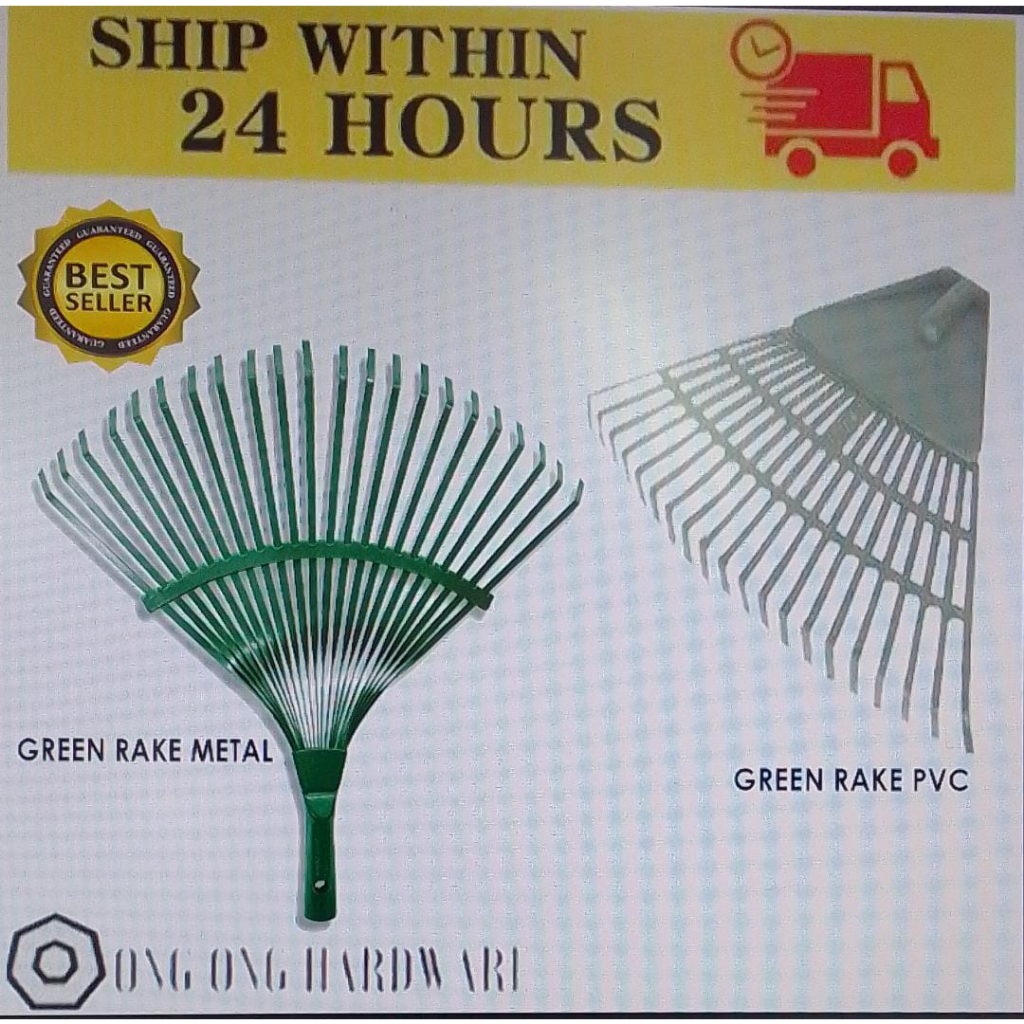 22Teeth Iron Green Lawn Rake Metal/ Plastic Garden Leaf Sweep ...