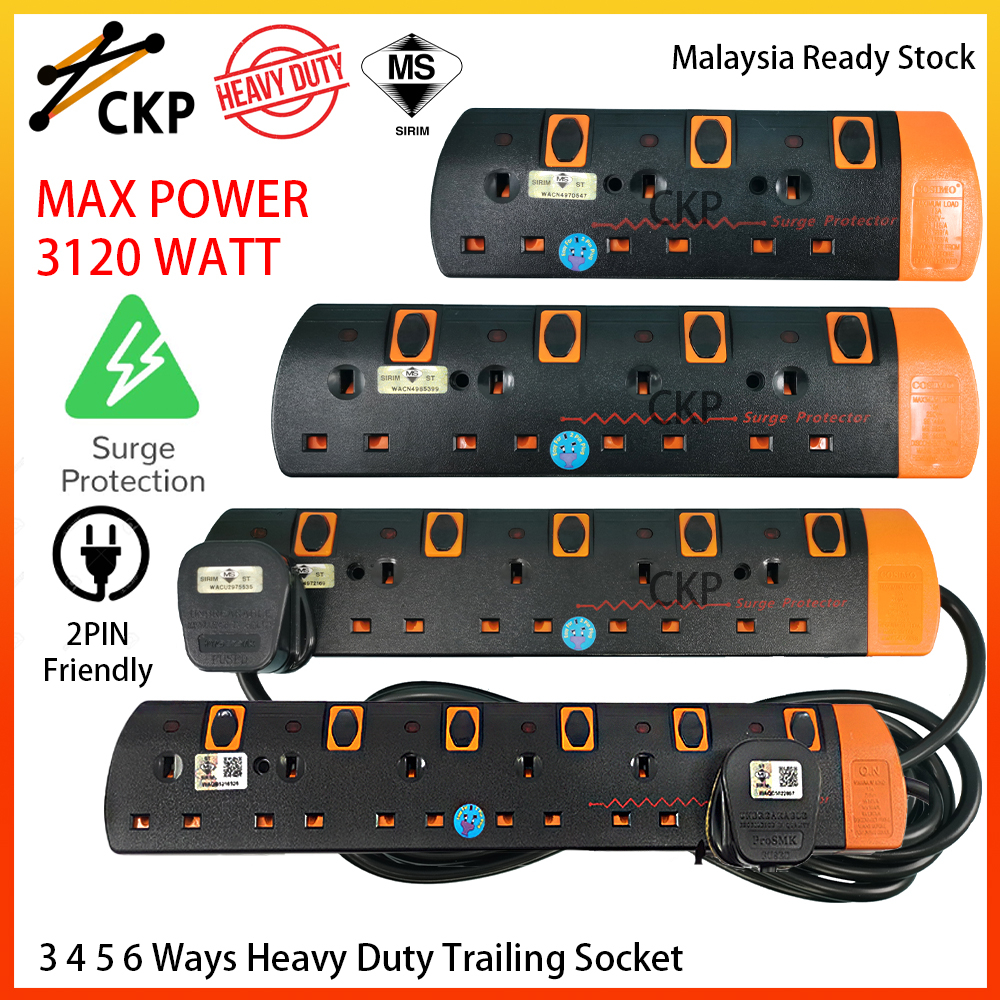 High Quality 3 4 5 6 Way Heavy Duty Trailing Socket Extension Socket 2 5 8 Meter Max Power