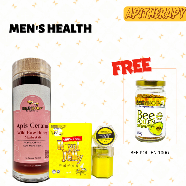 APITHERAPY: MEN'S HEALTH 【Apis Cerena Raw Honey 950G + Fresh Royal Jelly 100G + FREE Bee Pollen ...