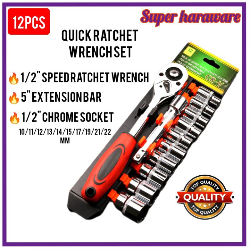 CR-V 12PCS SET LARGE 1/2" RATCHET WRENCH SOCKET SET/socket set/rachet ...