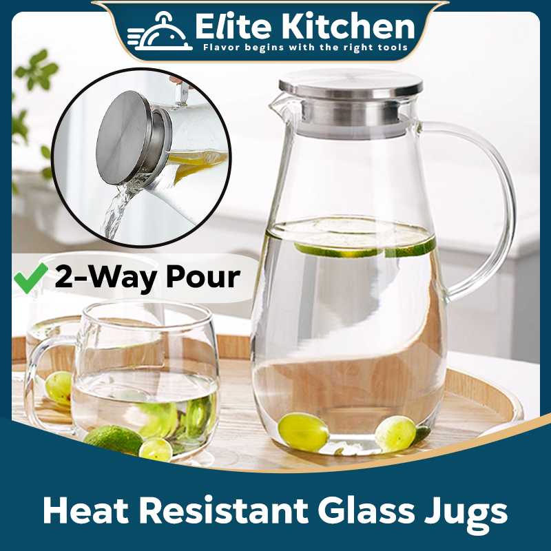 Elite Kitchen - Borosilicate Glass Teapot Hot Cold Water Kettle Jug Air ...