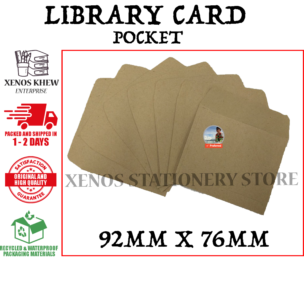 LIBRARY CARD POCKETS [3 5/8" X 3" / 92MM X 76MM] 1000'S (READY STOCK ...