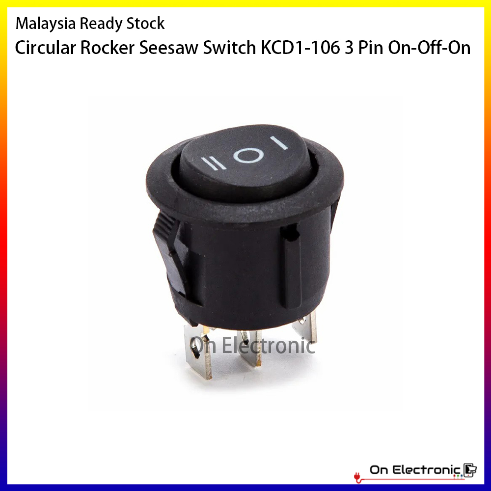 Circular Rocker Seesaw Switch KCD1-106 3 Pin On-Off-On Black 翘板开关 ...