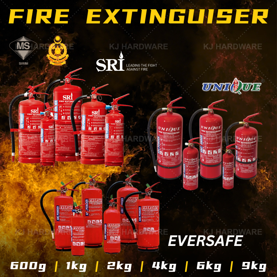 "SRI / UNIQUE / EVERSAFE " Fire Extinguisher ABC Dry Powder 600g / 1kg / 2kg / 4kg / 6kg / 9kg ...