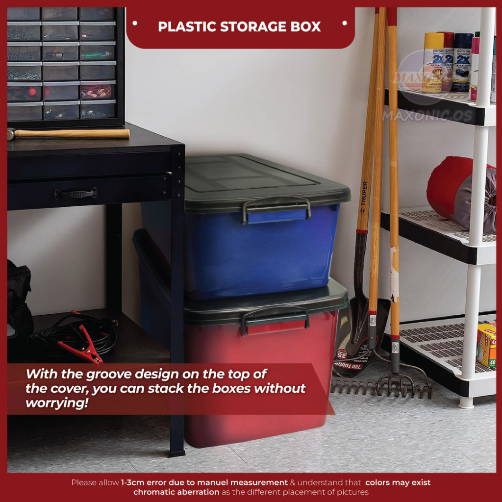 MAXONIC 50L/75L PLASTIC STORAGE BOX | KOTAK SIMPANAN PLASTIK | STACKABLE STORAGE ORGANISER ...