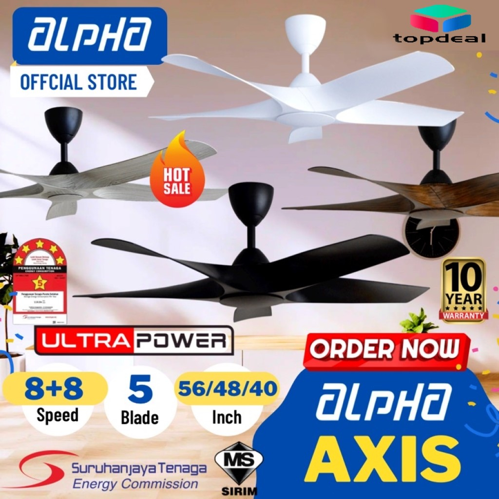 Alpha Alkova AXIS DC Motor Ceiling Fan With Remote(8 Speed) 56"48"42" 3 ...