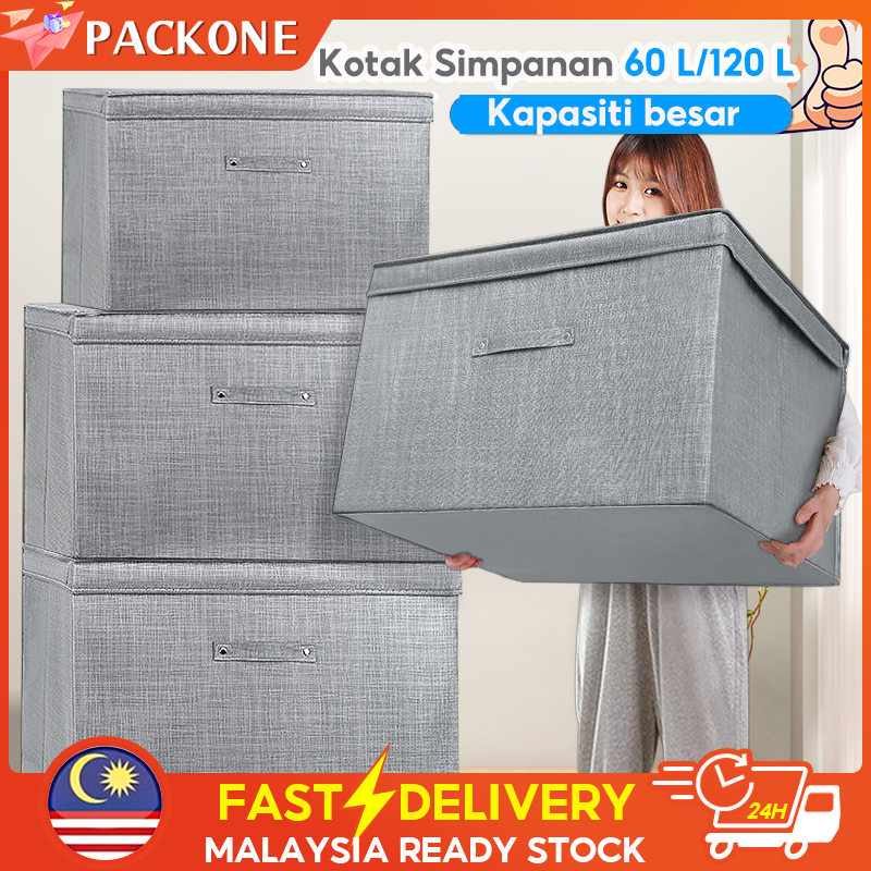 PACKONE 🔥60/120L Foldable Storage Box Baju Kotak Wardrobe Organizer ...