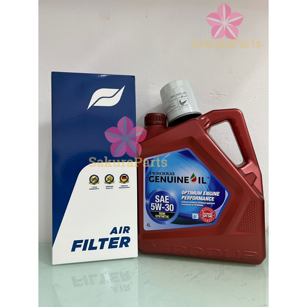 (SERVICE SET) Perodua Myvi / Alza 5w30 Semi Synthetic Engine Oil 4L ...