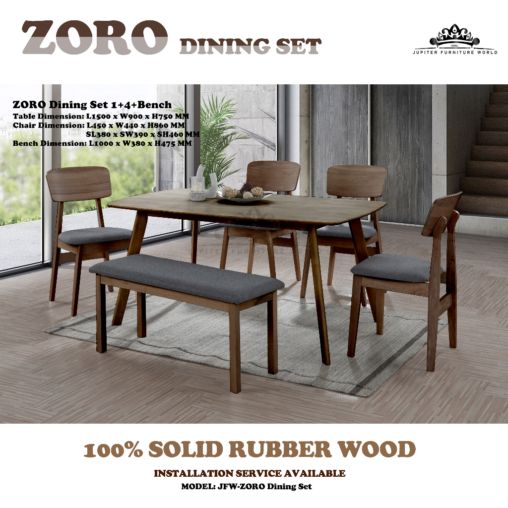 [JFW-ZORO DINING SET]-SOLID WOOD DINING SET/ DINING TABLE SET /SET MEJA ...