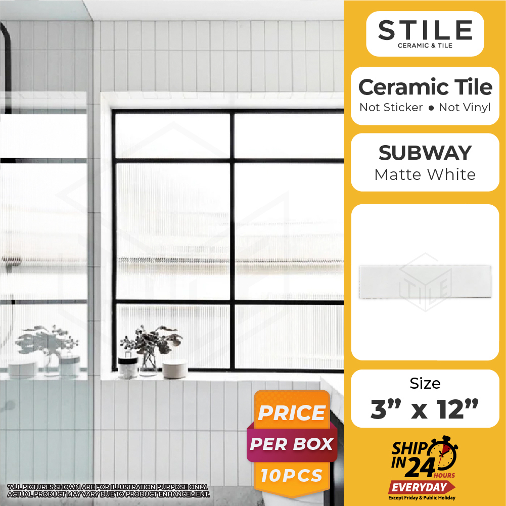 [REAL TILE] 10PCS SUBWAY MATTE WHITE MOSAIC TILES/MOZEK/CERAMIC TILES ...