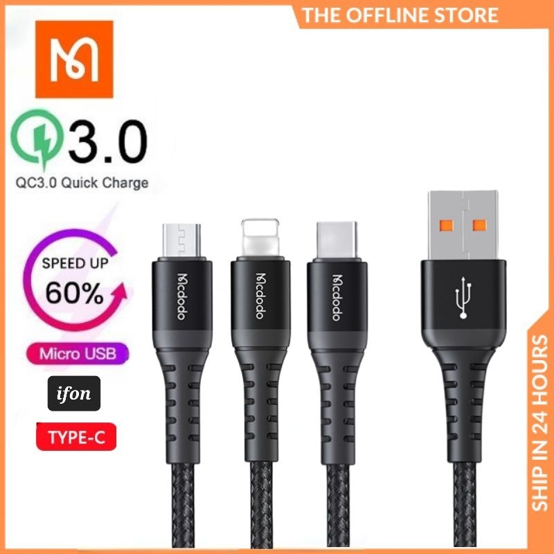 Mcdodo USB Cable Support QC 3.0 Quick Charge 2.4A Charging For Ip Type C Micro | Shopee Malaysia