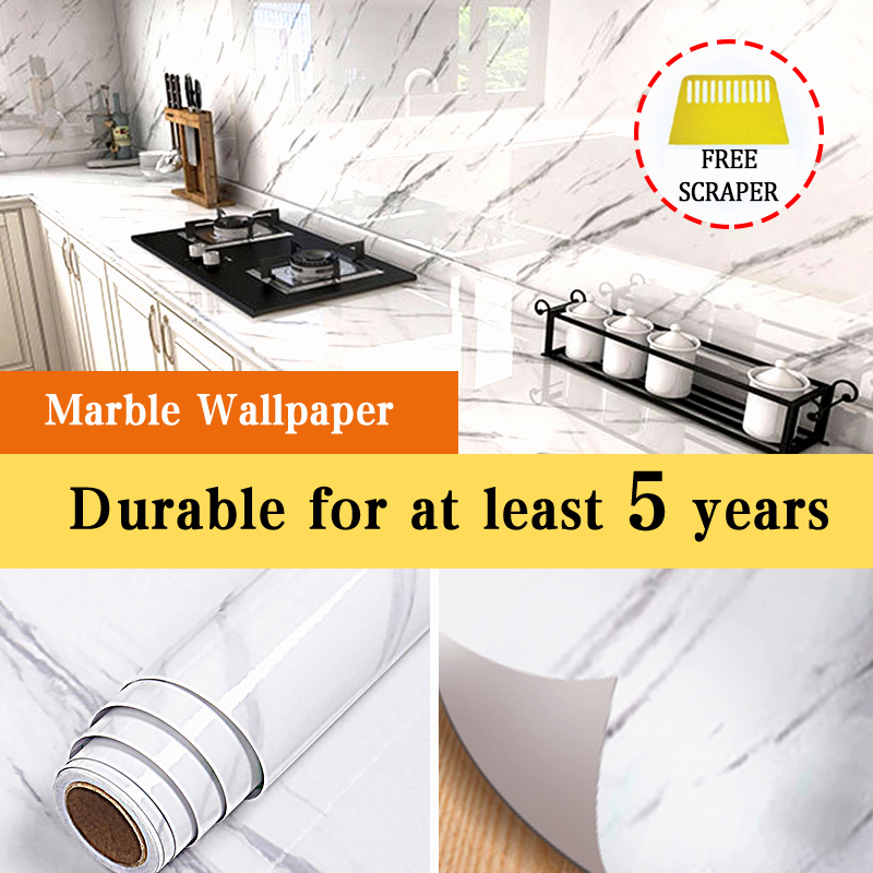 Self Adhesive Marble Wallpaper Sticker Waterproof PVC Kitchen Wall Paper Oil-Proof Bathroom ...
