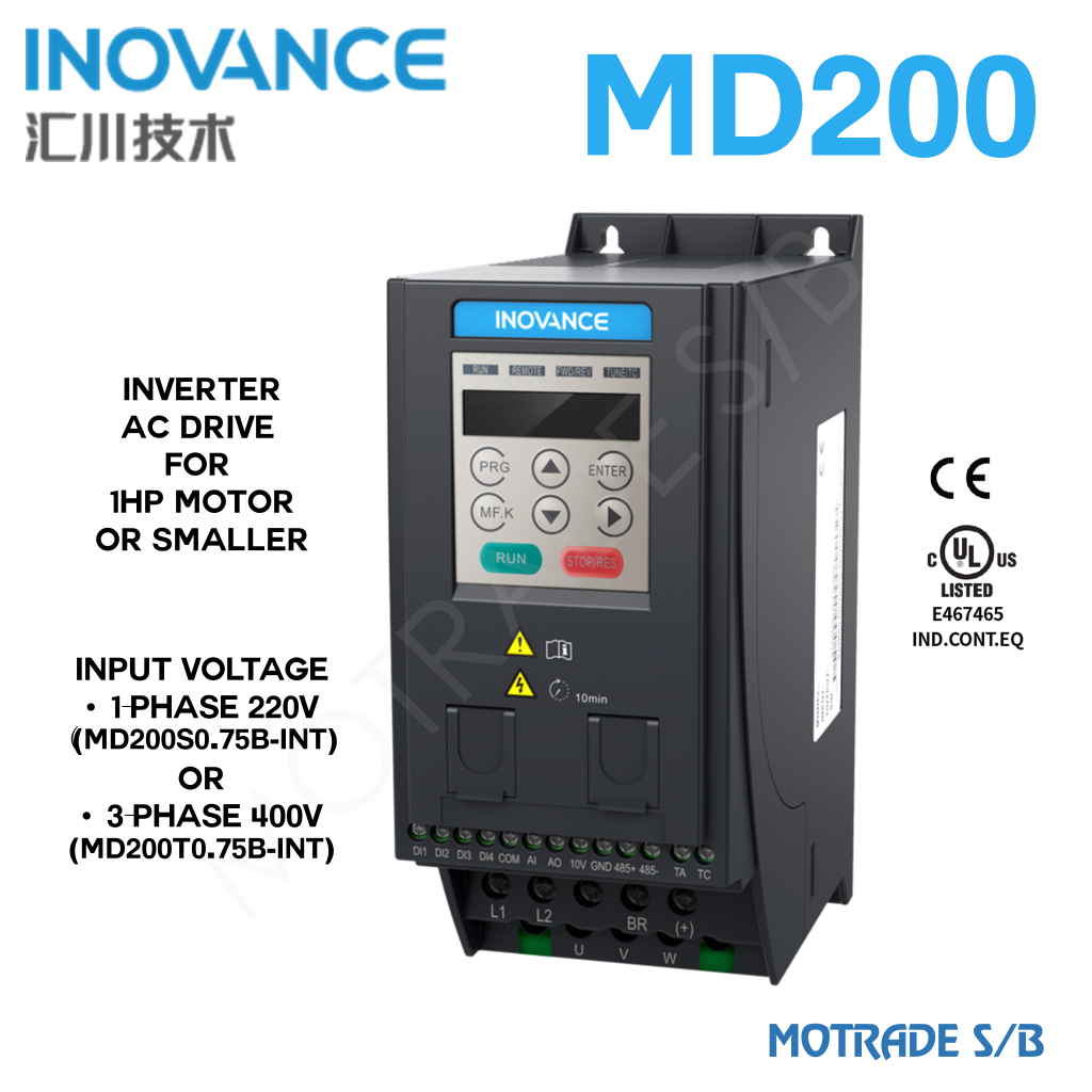 [EXSTOCK] INOVANCE MD200 Series 0.75kW/1HP VSD VFD INVERTER AC Drive ...