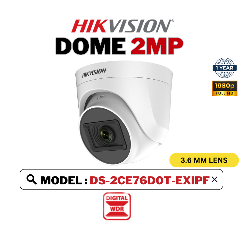 HIKVISION CCTV (World No. 1) 2MP Indoor Dome Camera TVI/AHD/CVI/CVBS DS ...