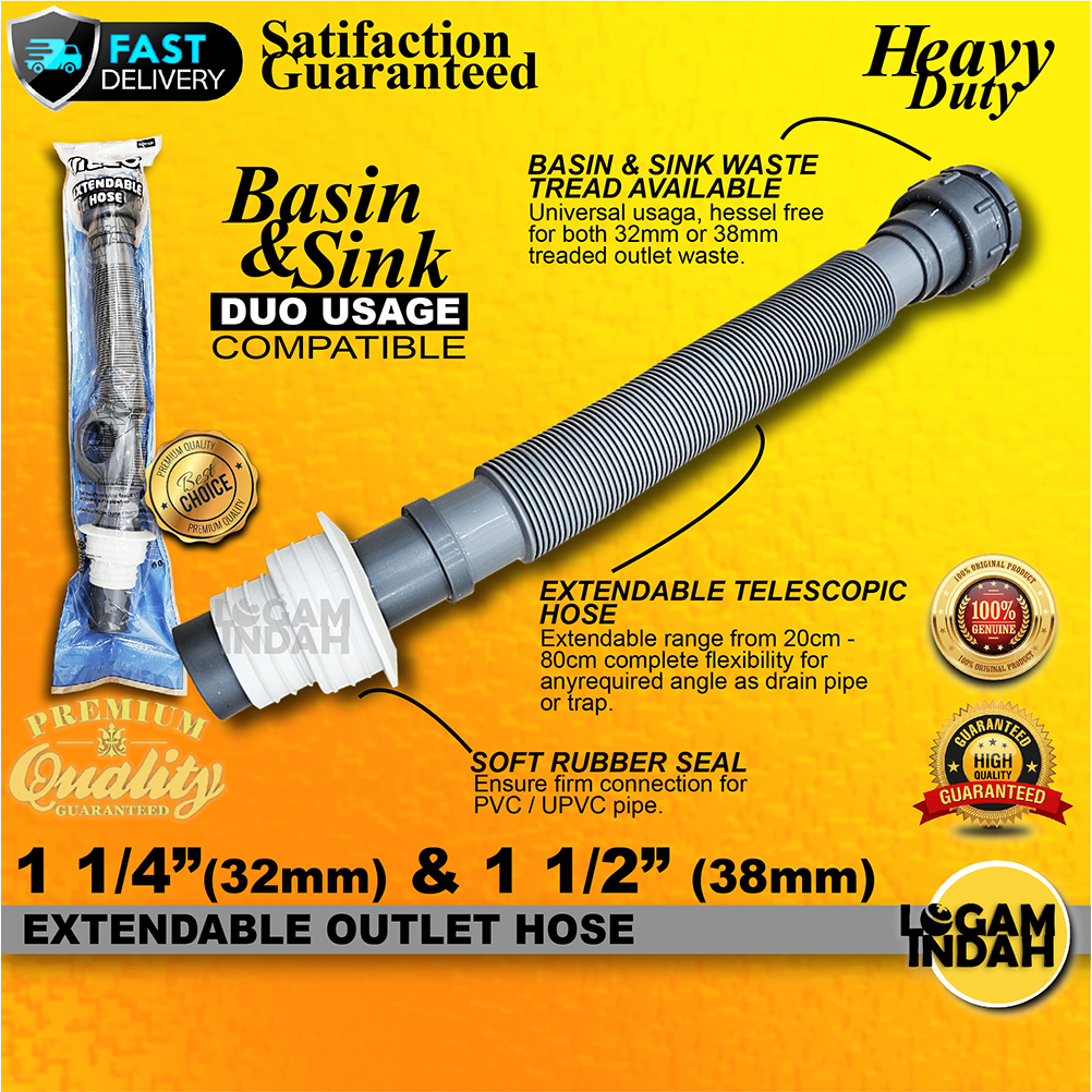 BASIN & SINK DUO USAGE EXTENABLE FLEXIBLE DRAINAGE HOSE / UNIVERSAL ...