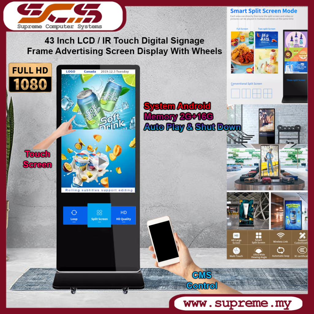 43 Inch Indoor LCD Interactive / Ir Touch or Non-Touch Digital Signage ...