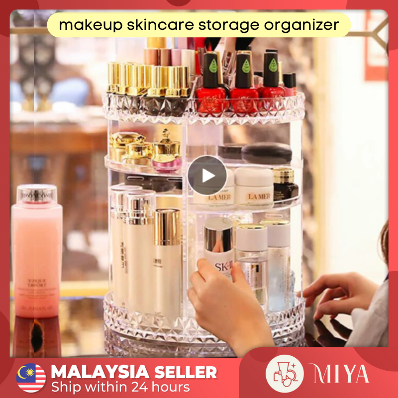 360 Degree Rotate Makeup Organizer Plastic Storage Box Holder Cosmetic ...