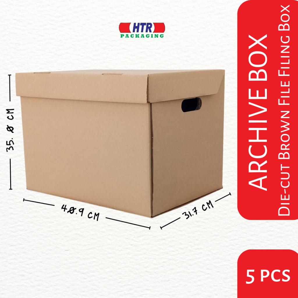 5 PCS ARCHIVE BOX Die-cut Brown File Filing Box Carton Box (Gift Box ...