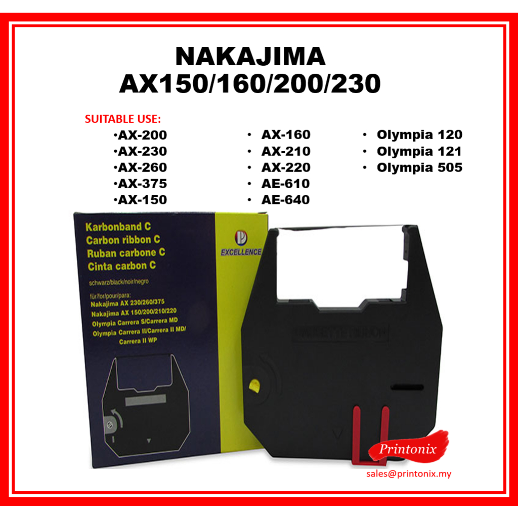 NAKAJIMA AX200 AX150 AX160 AX210 AX220 Typewriter Ribbon (Black) for ...