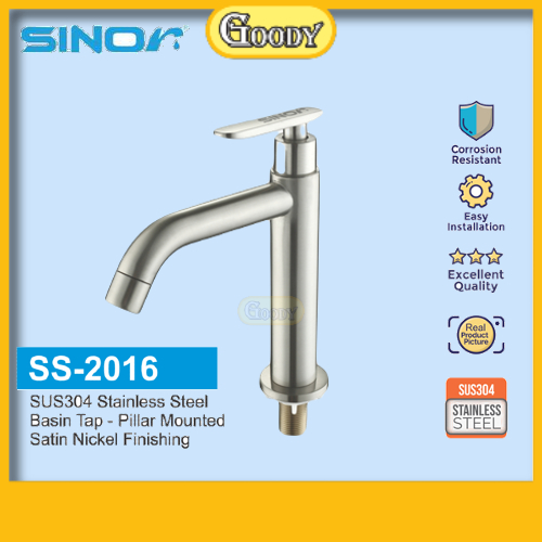 SINOR SS-2016 SUS304 STAINLESS STEEL BATHROOM FAUCET PILLAR MOUNTED ...