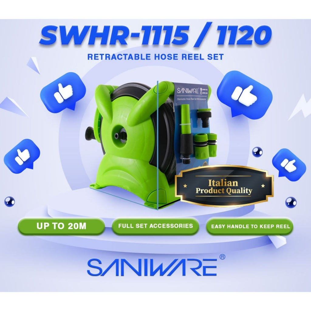 [SANIWARE] Retractable Portable Hose Reel With Adaptor & Nozzle SET ...
