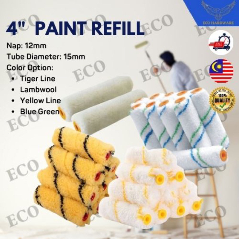 4" High Quality Paint Roller Refil Solvent Base Roller Cat Minyak (1pc ...