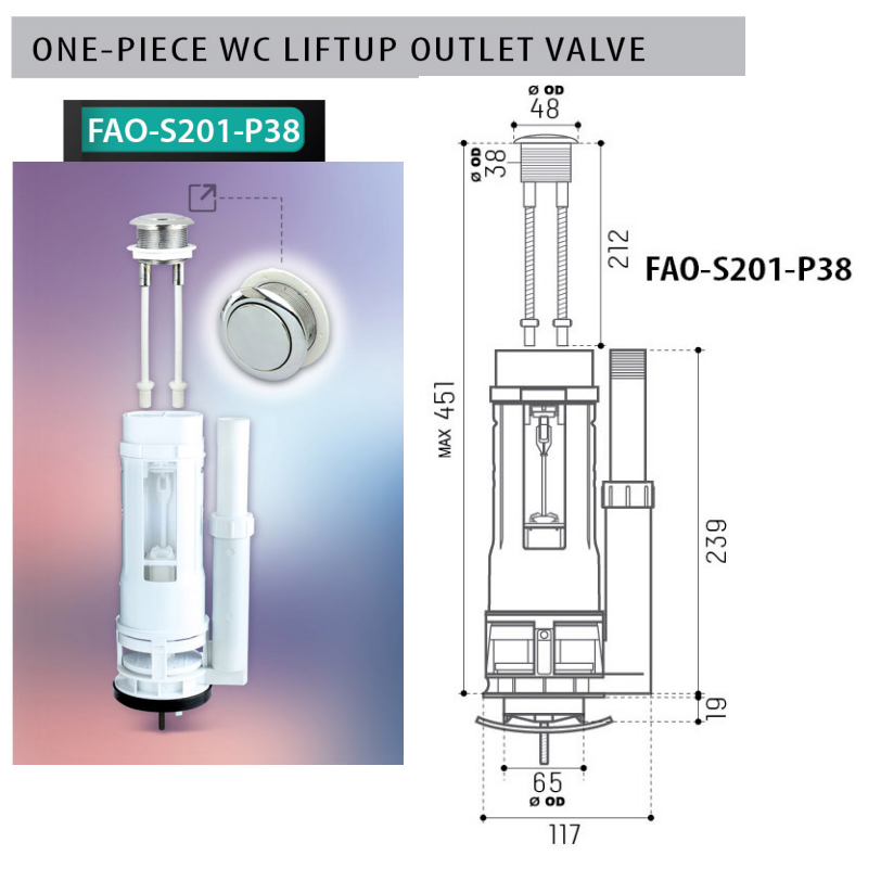 TECHPLAS One-Piece WC Lift Up Outlet Valve Come With Single Chrome Plate Push Button Made In ...